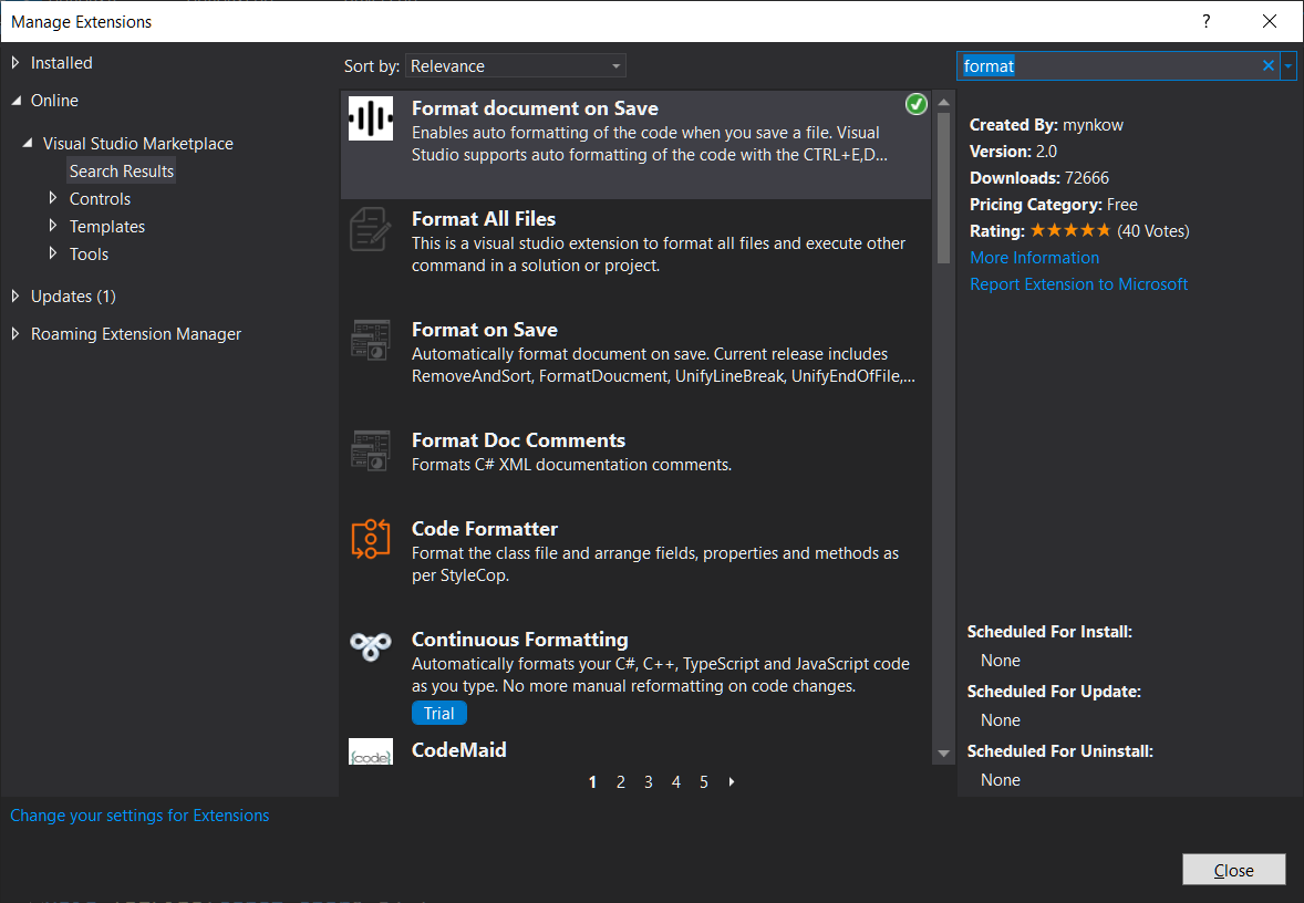 How to format code in Visual Studio 2019